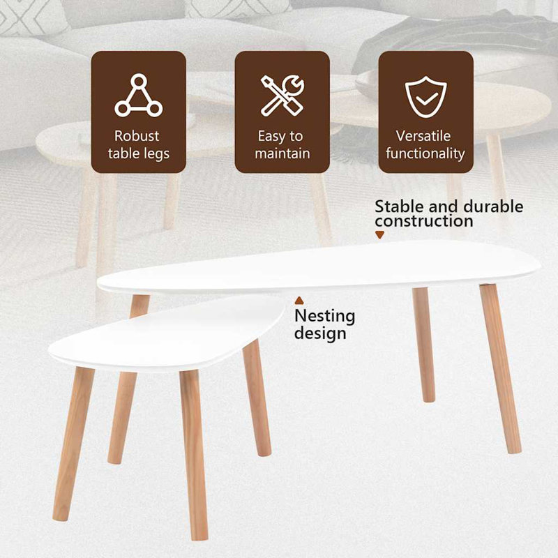 Ebern Designs Shebria vidaXL Nesting Coffee Table, Side Tables with Solid Pine Wood Legs ...